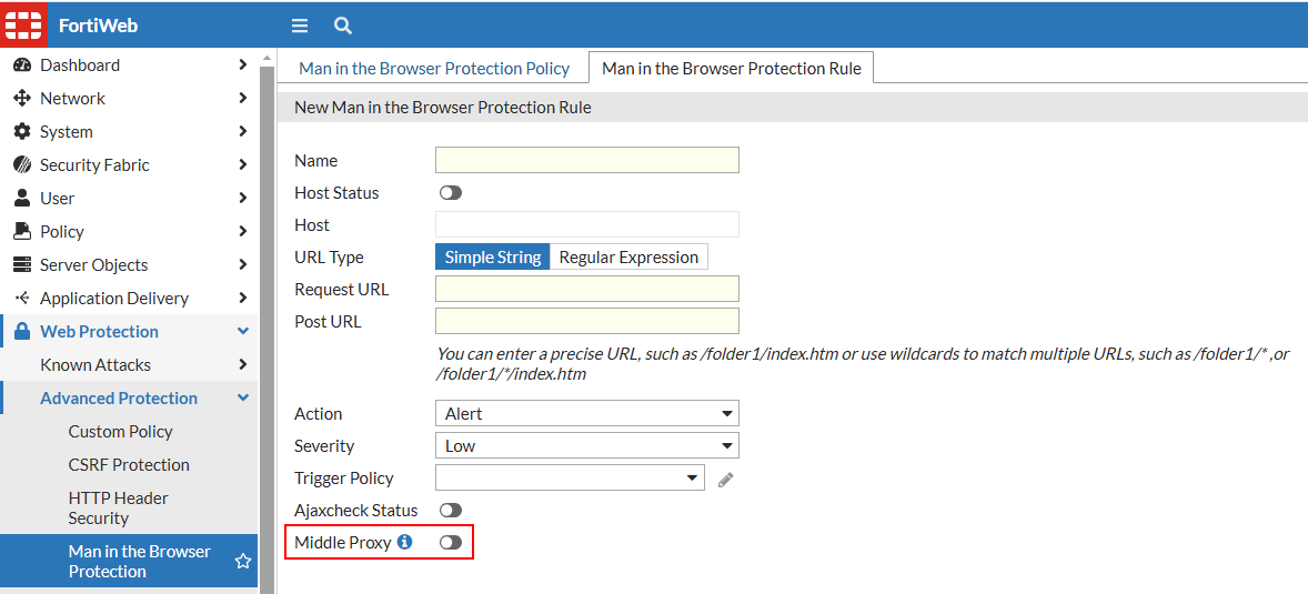 SSL stripping detection support in MitB Protection (7.6.3) | FortiWeb 7.6.4 | Fortinet Document ...