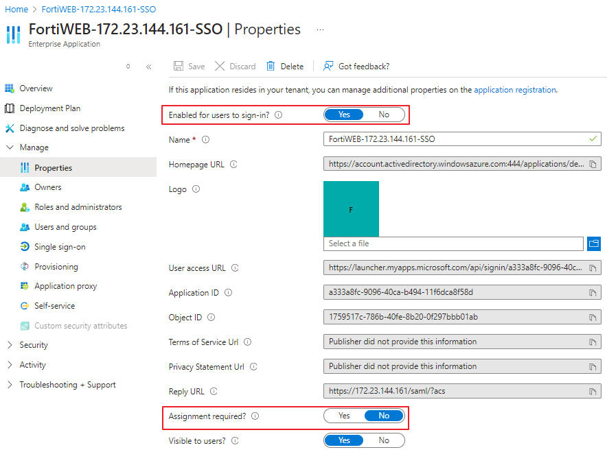 Single Sign On with Azure | FortiWeb 7.6.4 | Fortinet Document Library