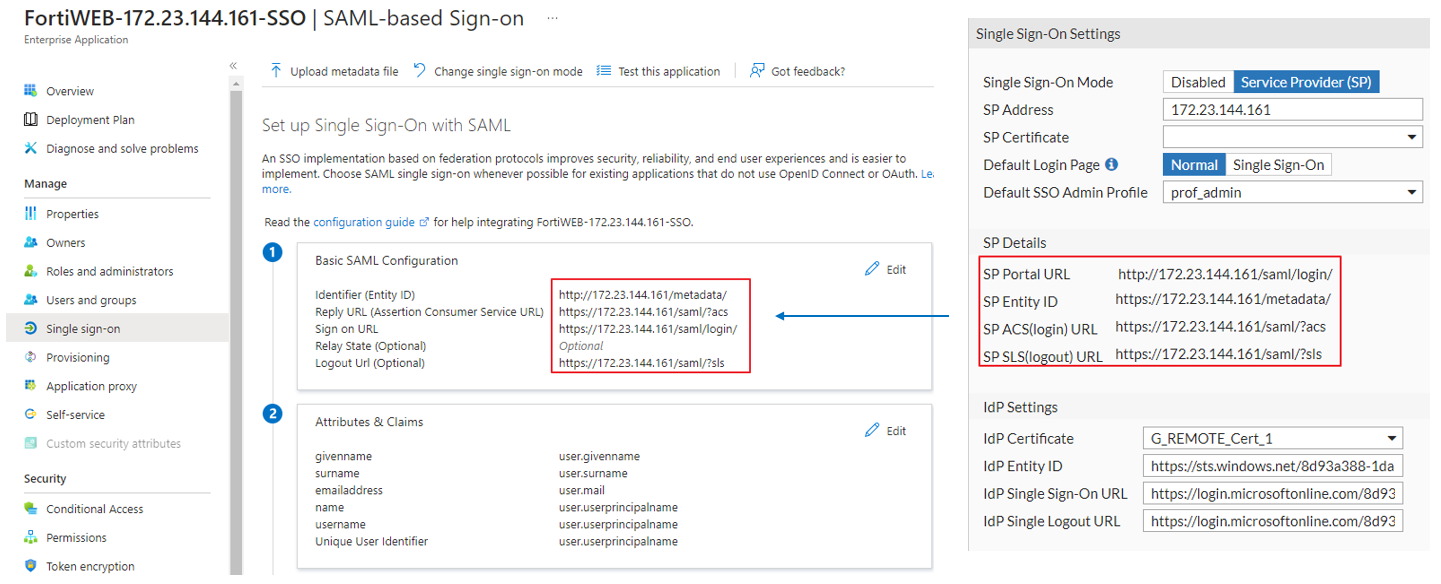 Single Sign On with Azure | FortiWeb 7.6.4 | Fortinet Document Library
