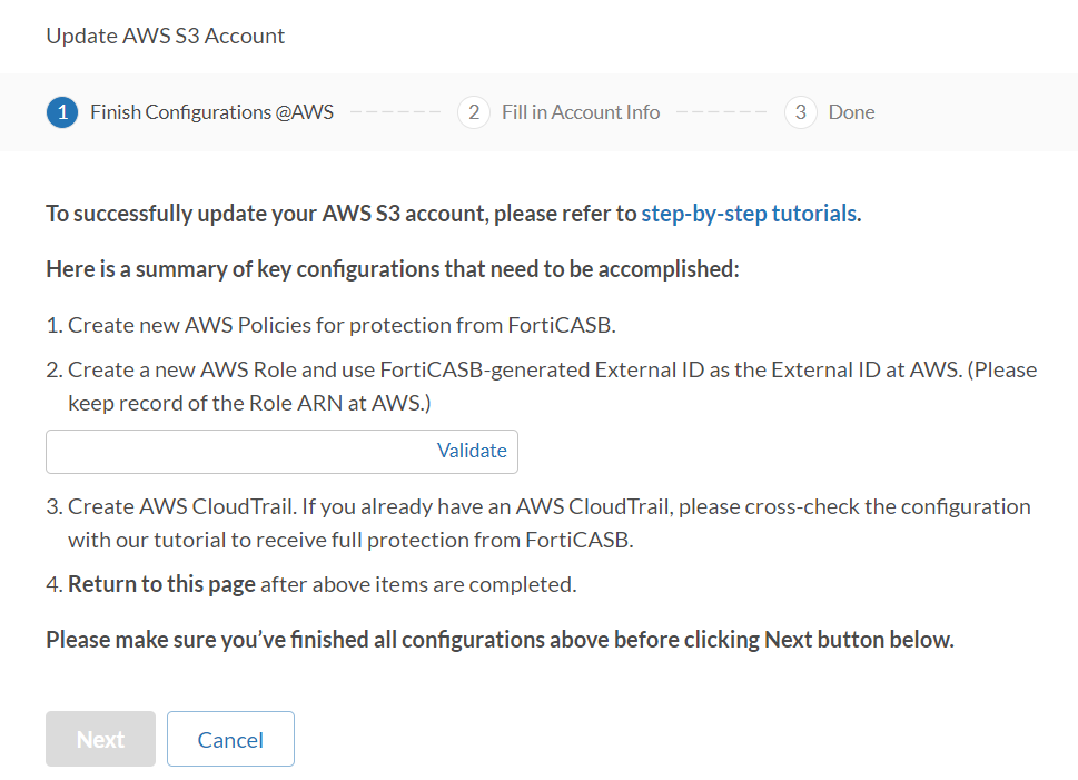 Update AWS S3 Account | FortiCASB 24.1.a | Fortinet Document Library