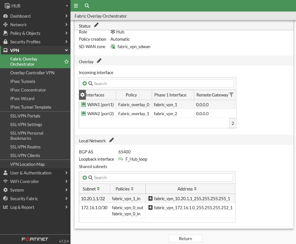 Configuring a root FortiGate using the Fabric Overlay Orchestrator ...
