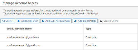 Adding Email Users | FortiLAN Cloud 23.4.0 | Fortinet Document Library