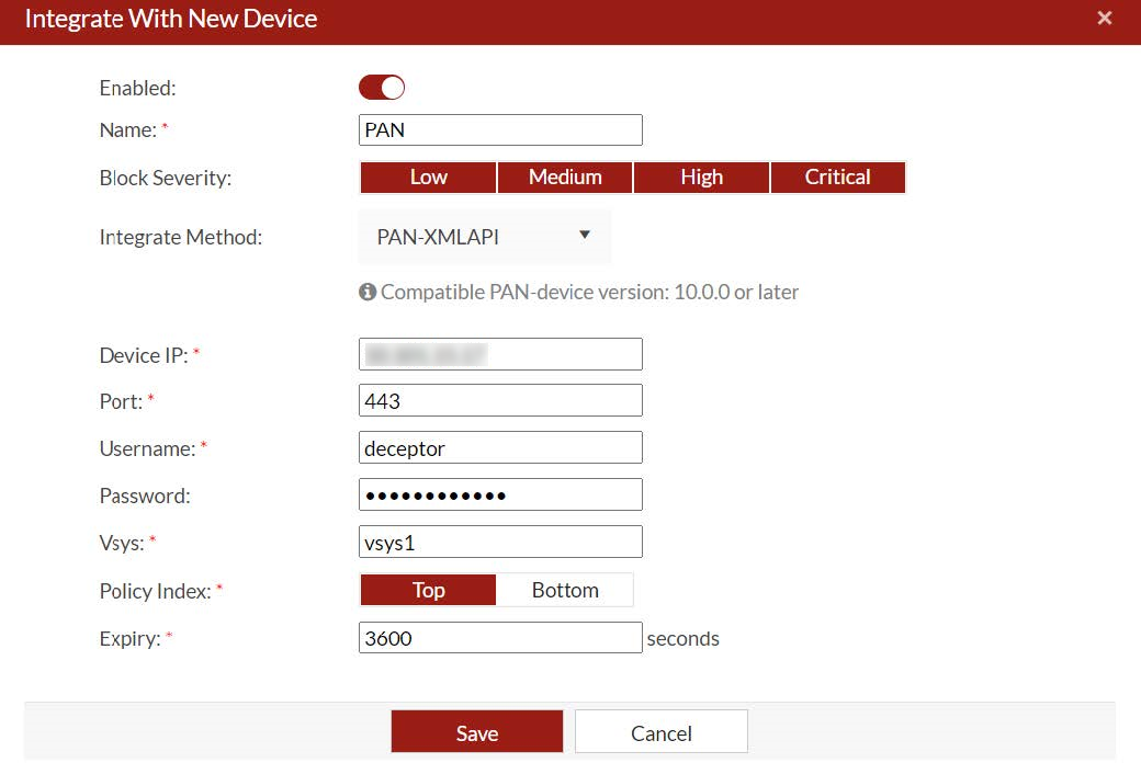 Integration with PAN devices | FortiDeceptor 5.1.0