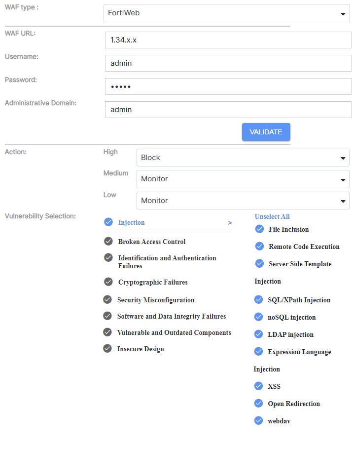 WAF Configuration | FortiDAST 25.1.0 | Fortinet Document Library