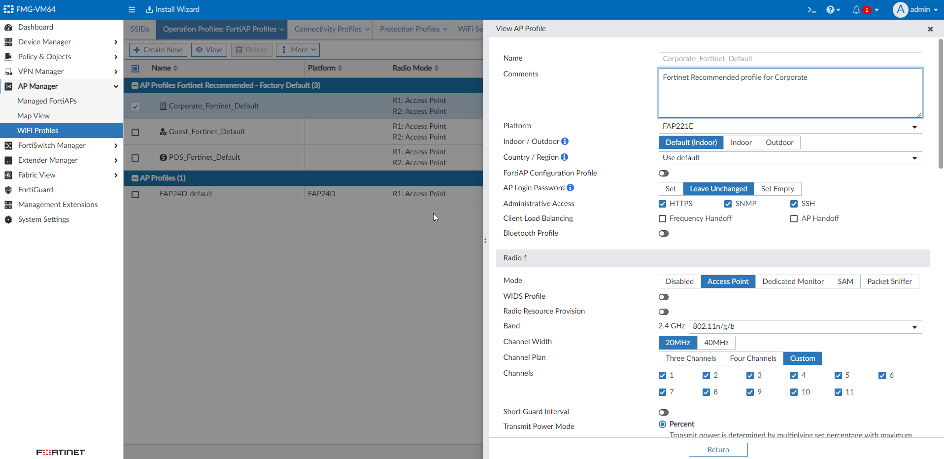Fortinet factory-default wireless and extender templates FMG ...