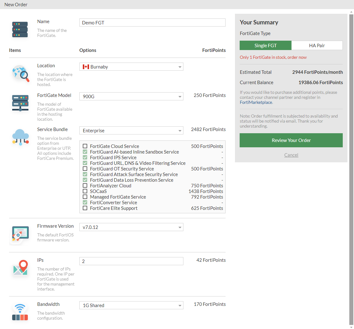 Creating an order | FortiGate-as-a-Service 24.3.0 | Fortinet Document ...