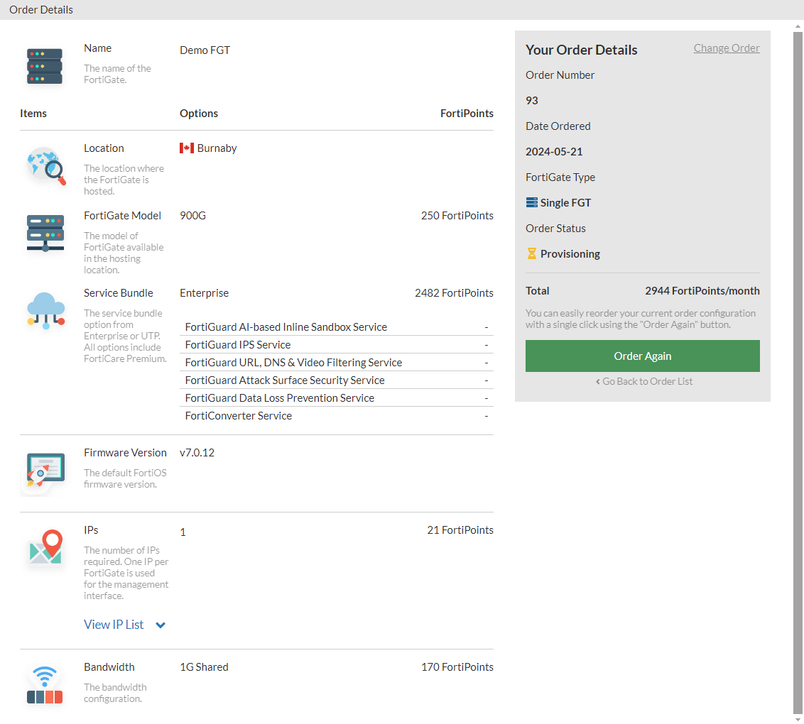 Viewing order details | FortiGate-as-a-Service 24.3.0 | Fortinet ...