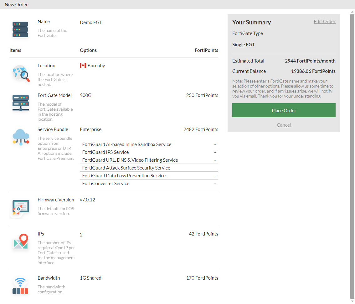 Creating an order | FortiGate-as-a-Service 24.3.0 | Fortinet Document ...