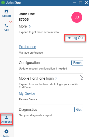 Logging in and logging out of the FortiFone softclient for desktop ...