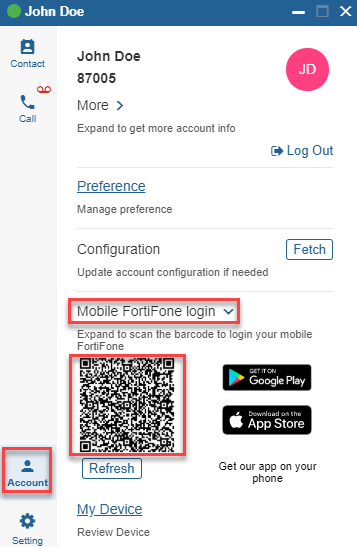 Configuring account settings | FortiFone 1.0.0