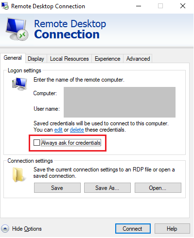 Issue: Remote desktop under non-proxy mode requires entering password ...