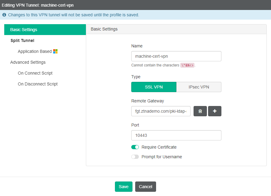VPN tunnel prompts for credentials | FortiClient 7.2.1 | Fortinet ...