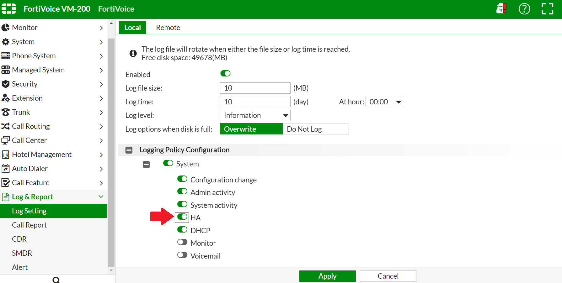 Enabling high availability activity logging | FortiVoice 7.0.4 ...