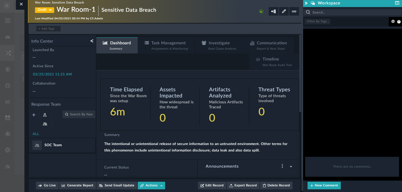 War Rooms | FortiSOAR 7.6.1 | Fortinet Document Library