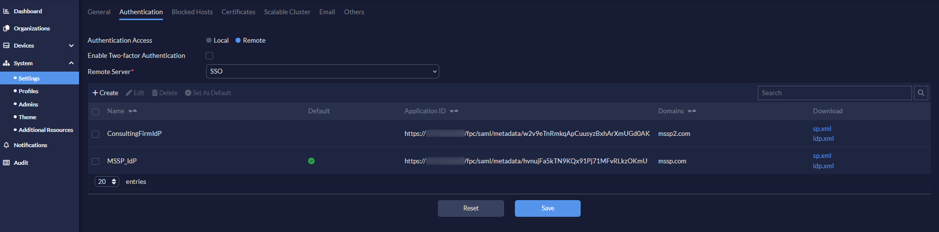 Support multiple global IdPs 7.2.2 | FortiPortal 7.2.0 | Fortinet ...
