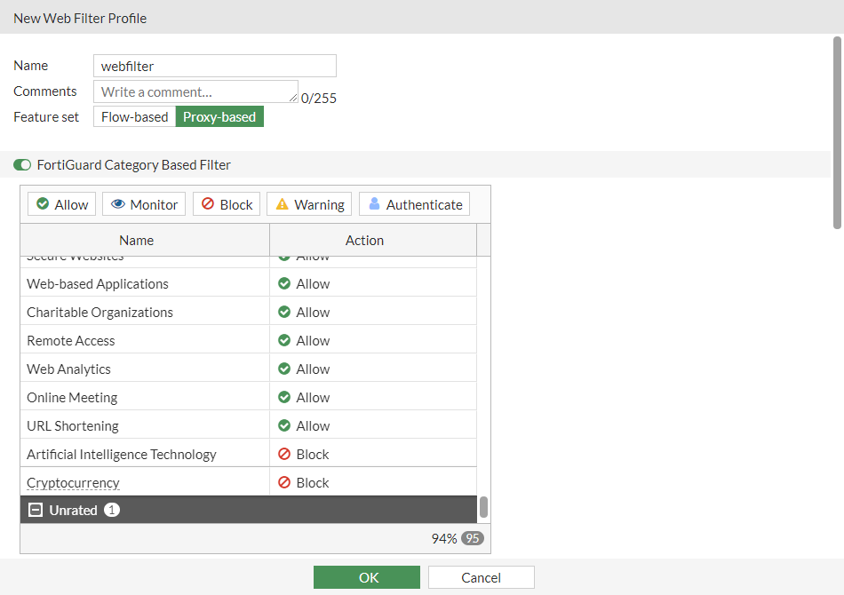Configuring web filter profiles to block AI and cryptocurrency ...