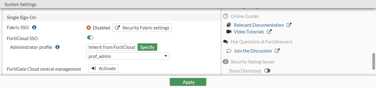Allowing the FortiGate to override FortiCloud SSO administrator user ...