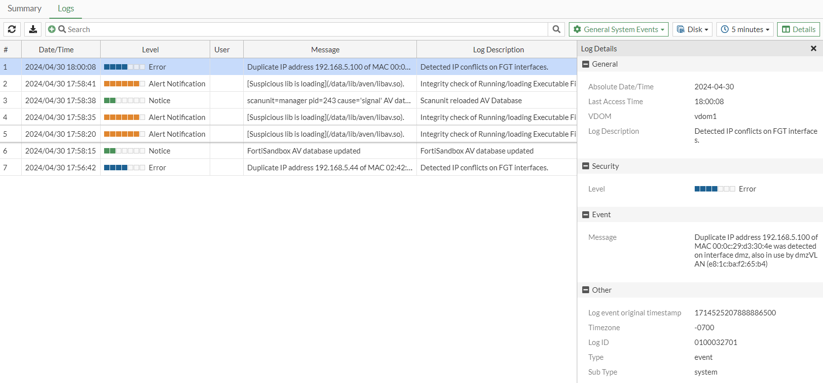 Logging detection of duplicate IPv4 addresses | FortiGate / FortiOS 7.6 ...