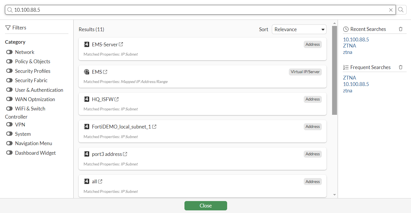 GUI-based global search | FortiGate / FortiOS 7.6.2 | Fortinet Document ...