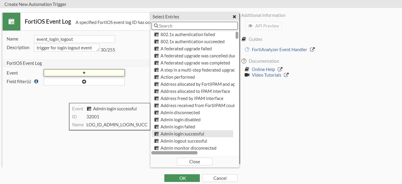 FortiOS event log trigger | FortiGate / FortiOS 7.2.8 | Fortinet Document Library