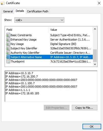 Using the default certificate for HTTPS administrative access ...