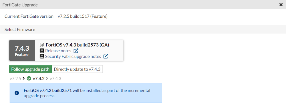 Upgrading individual devices | FortiGate / FortiOS 7.2.8 | Fortinet ...