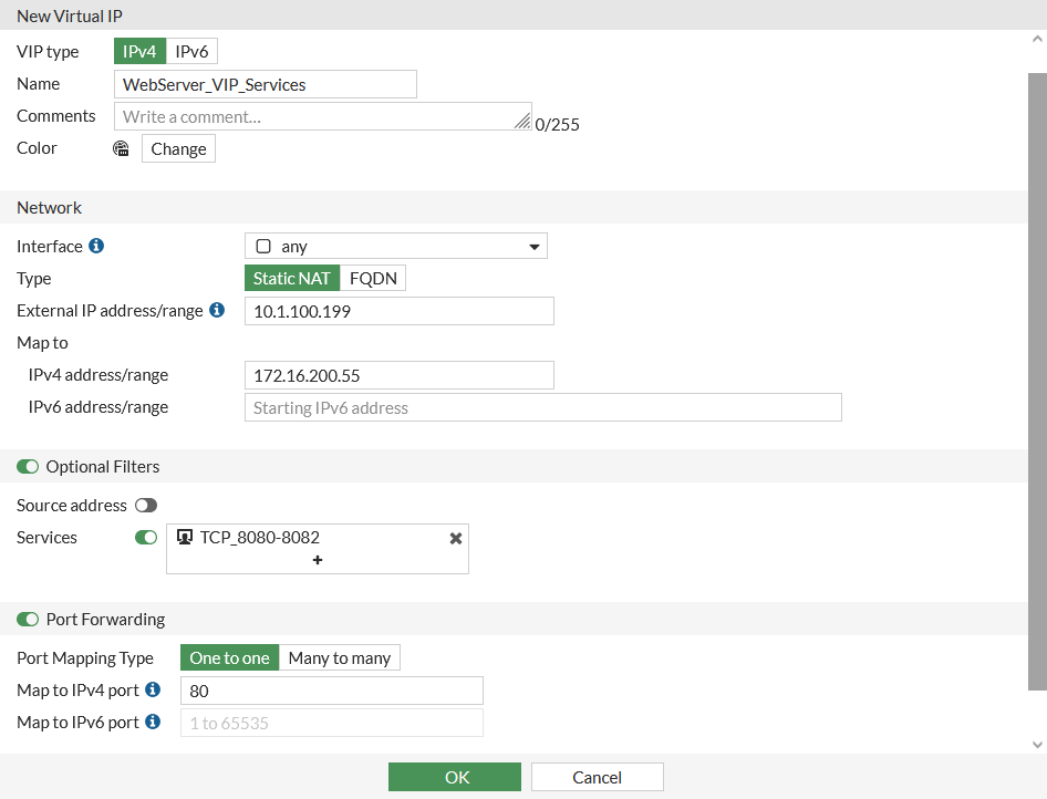 Virtual IP with services | FortiGate / FortiOS 7.2.8 | Fortinet ...
