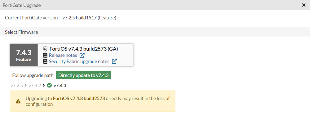 Upgrading individual devices | FortiGate / FortiOS 7.2.8 | Fortinet ...