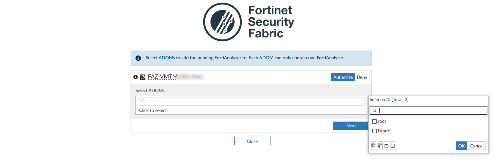 Adding FortiAnalyzer devices using a fabric connection | FortiManager 7 ...