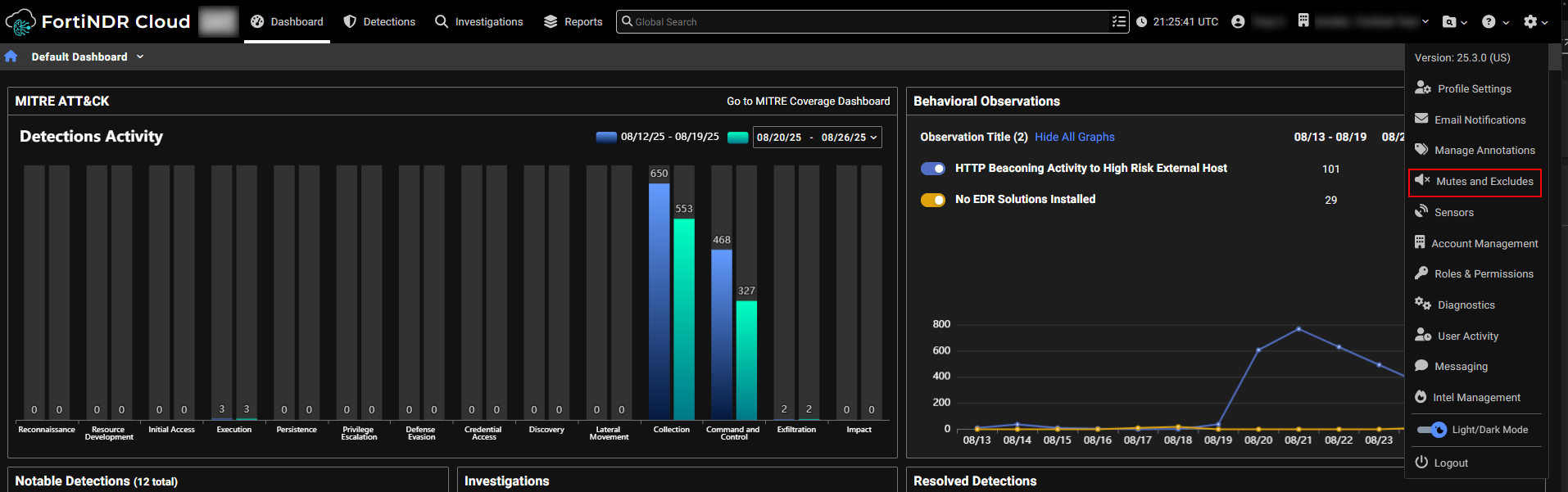 Mutes and excludes | FortiNDR Cloud 25.3.b | Fortinet Document Library