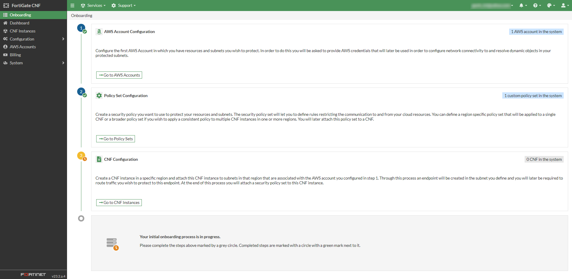 Onboarding wizard 23.2.a | FortiGate CNF | Fortinet Document Library
