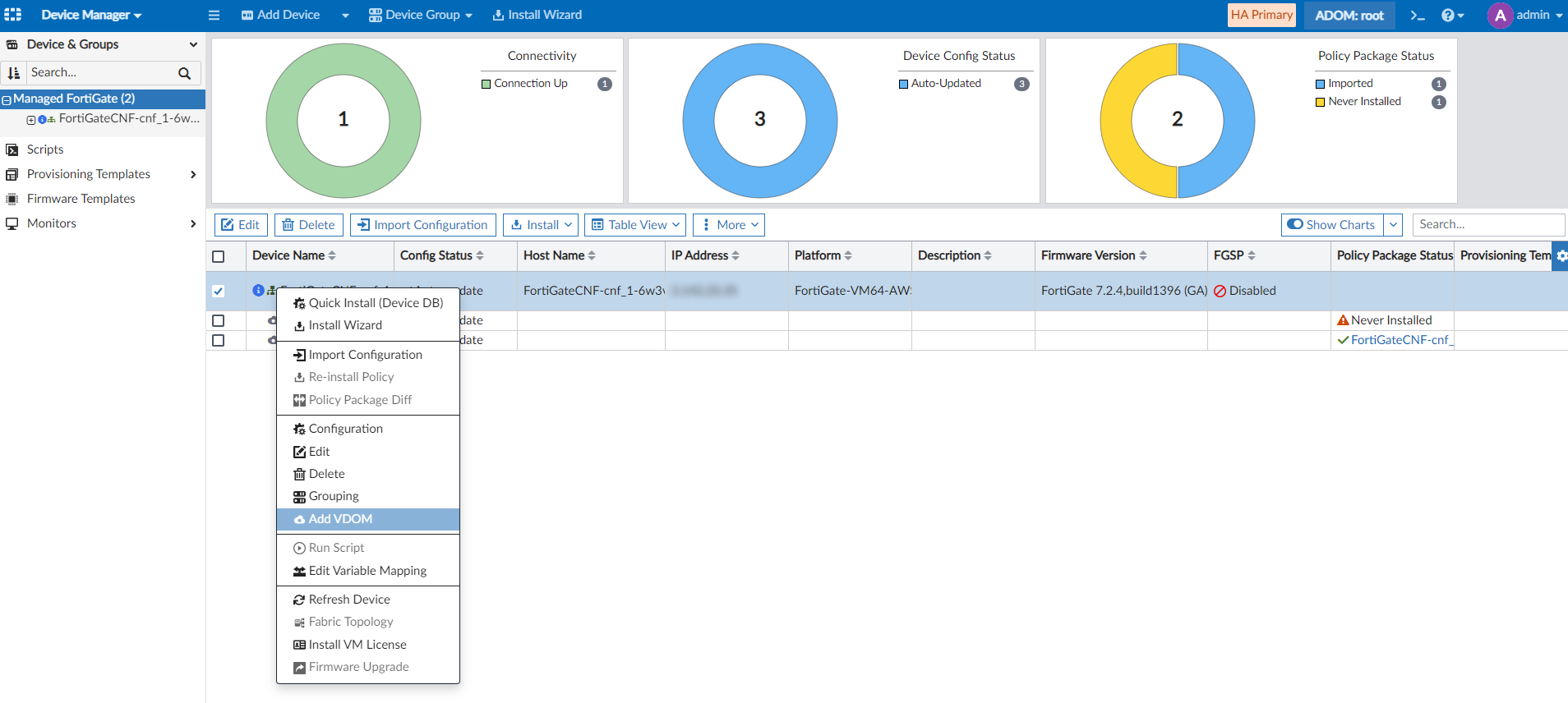 FortiManager mode: manage FortiGate CNF instances in FortiManager 23.1 ...