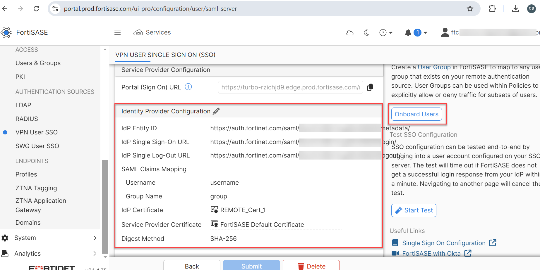 Enable FortiSASE VPN users to use FIC MFA | | Fortinet Document Library