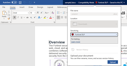 Blocking file with MPIP sensitivity label example | FortiSASE | Fortinet Document Library