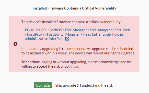 Add prompt for one-time upgrade when a critical vulnerability is ...