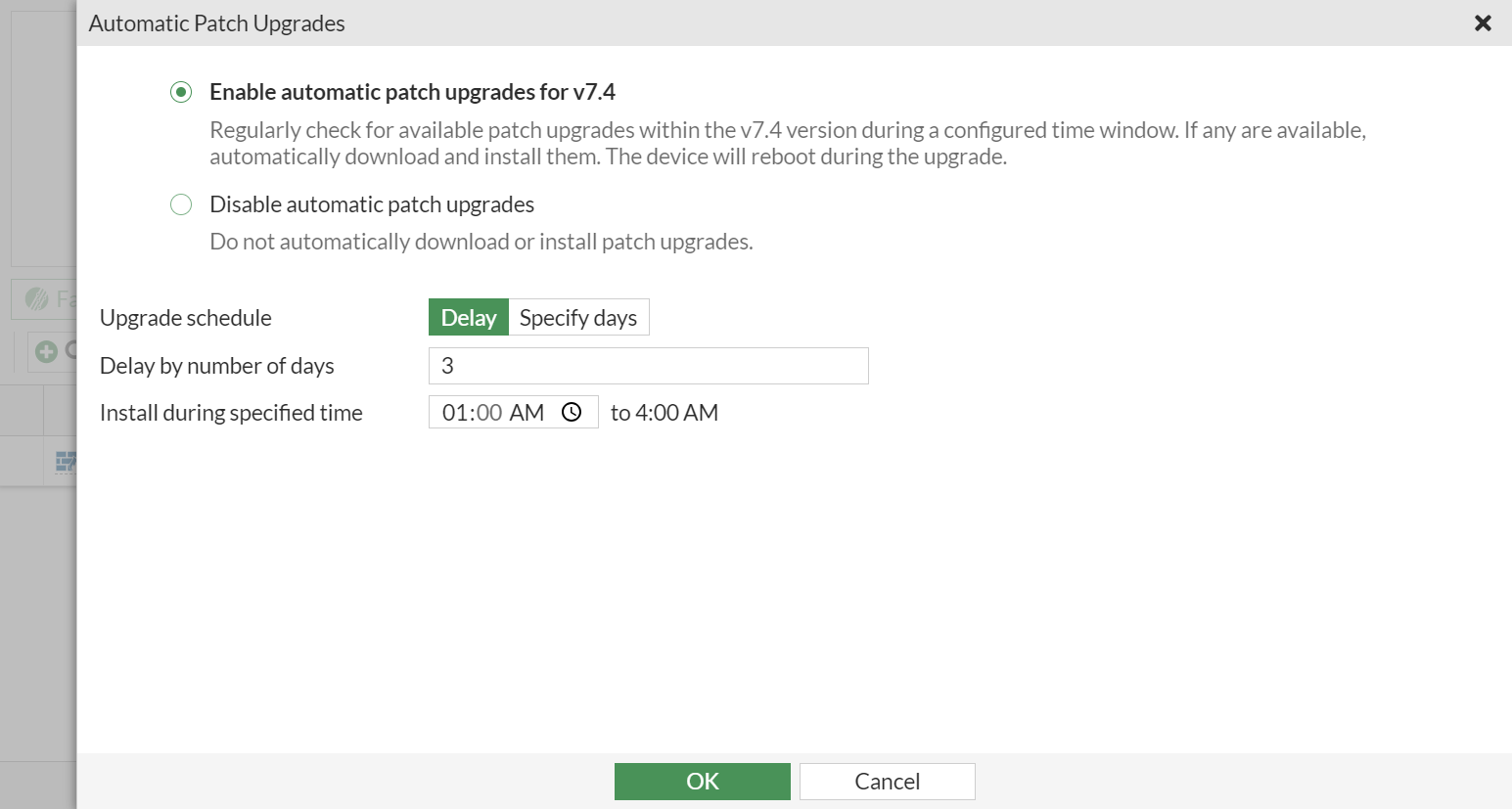 Automatic firmware upgrade control 7.4.5 | FortiGate / FortiOS 7.4.0 ...