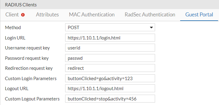 RADIUS Clients | FortiGuest 1.3.1 | Fortinet Document Library