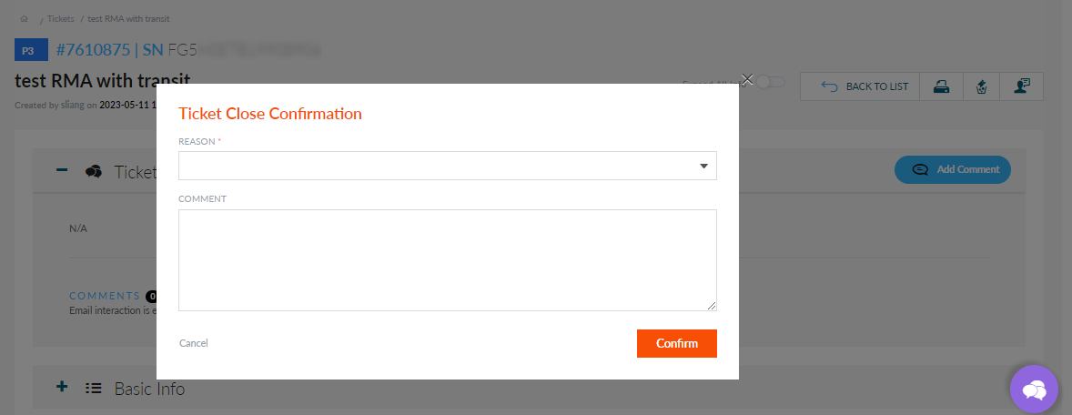 Closing tickets | FortiCloud Services 25.2.0 | Fortinet Document Library