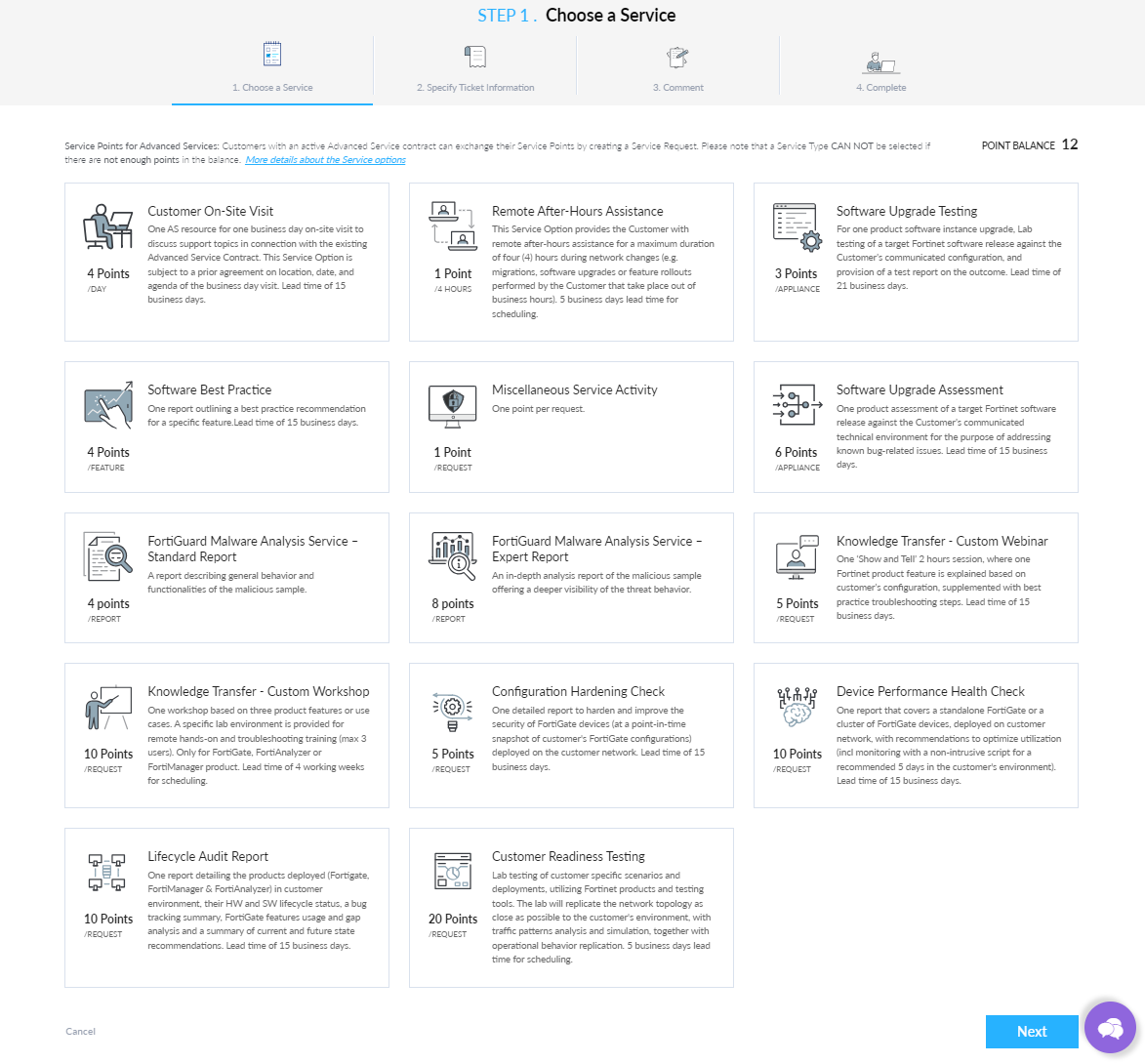 Creating an Advanced Service ticket | FortiCloud Services 25.2.0 ...
