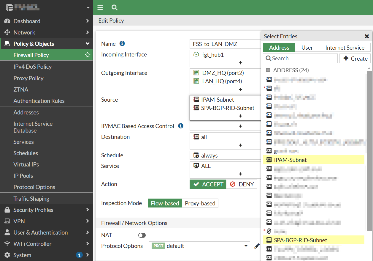 Restricting access using a FortiGate SPA hub/spoke policy | FortiSASE | Fortinet Document Library