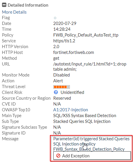 Syntax-based SQL/XSS injection detection | FortiWeb 6.3.21 | Fortinet Document Library