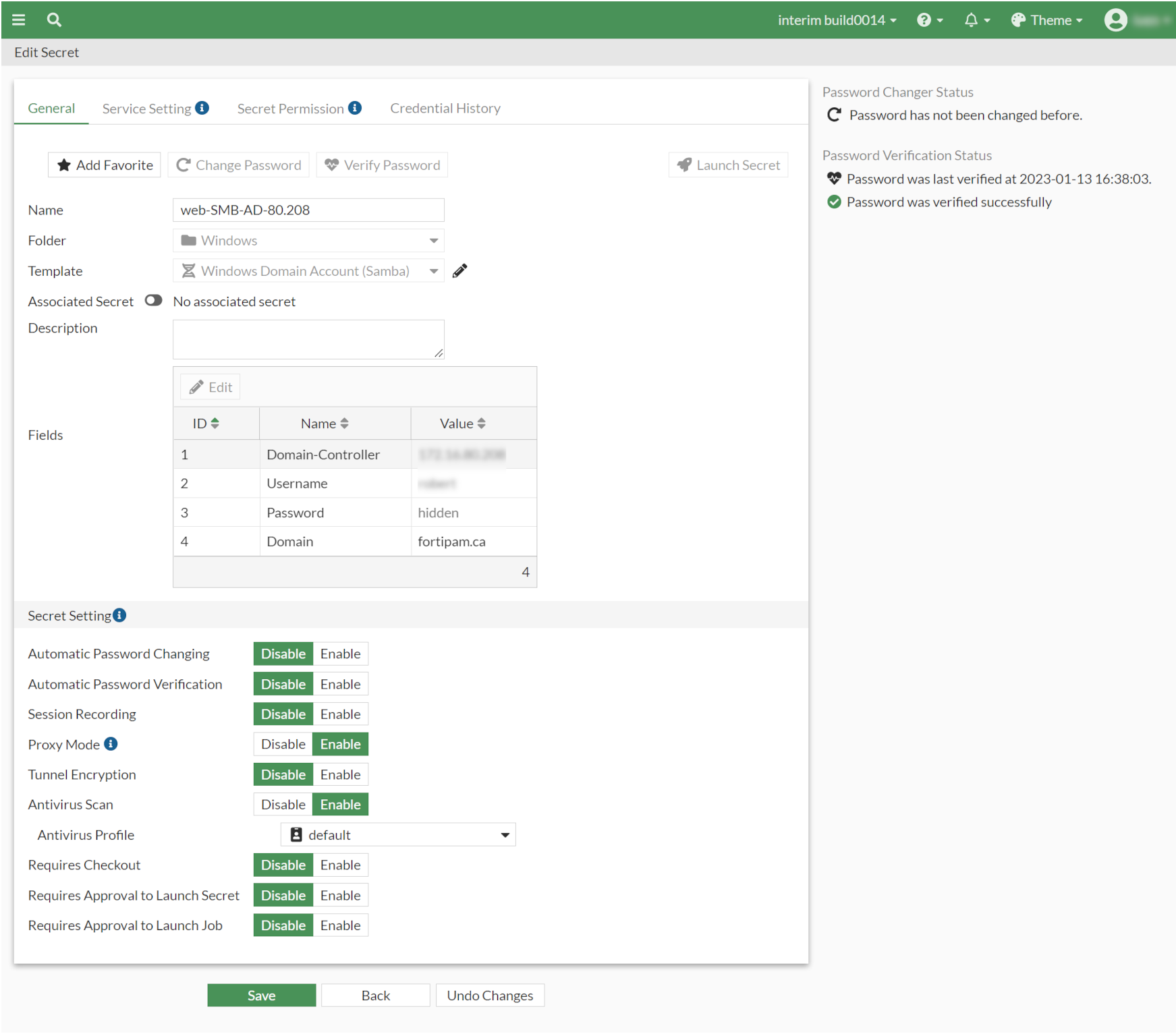 Enabling antivirus scan in a secret | FortiPAM 1.2.0 | Fortinet ...