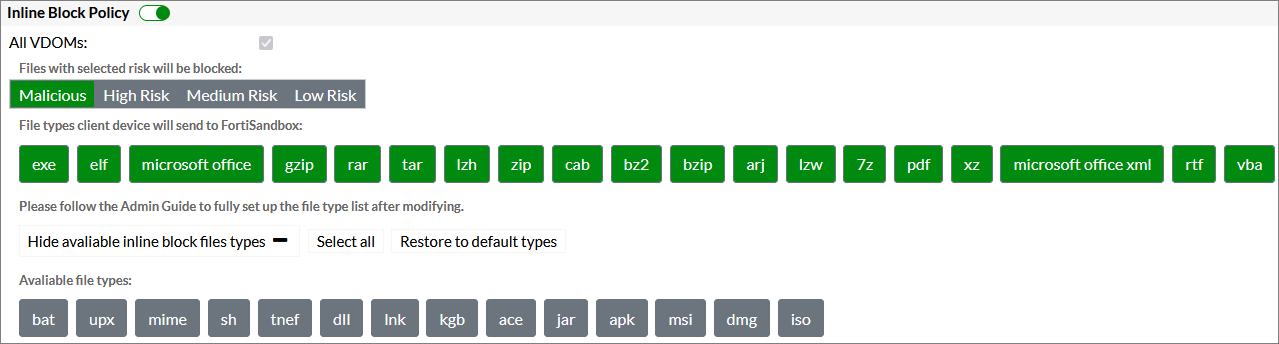 Inline Block Policy | FortiSandbox 5.0.2 | Fortinet Document Library