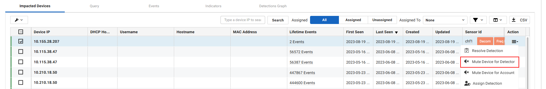 Muting detectors | FortiNDR Cloud 25.1.d | Fortinet Document Library