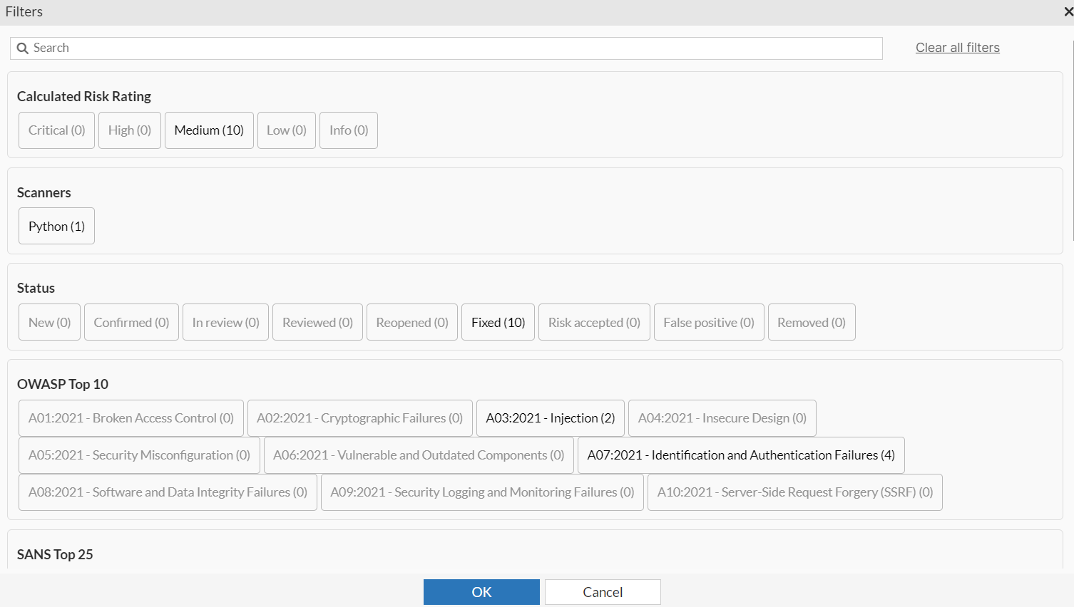 Filtering Vulnerabilities | FortiDevSec 25.1.0 | Fortinet Document Library