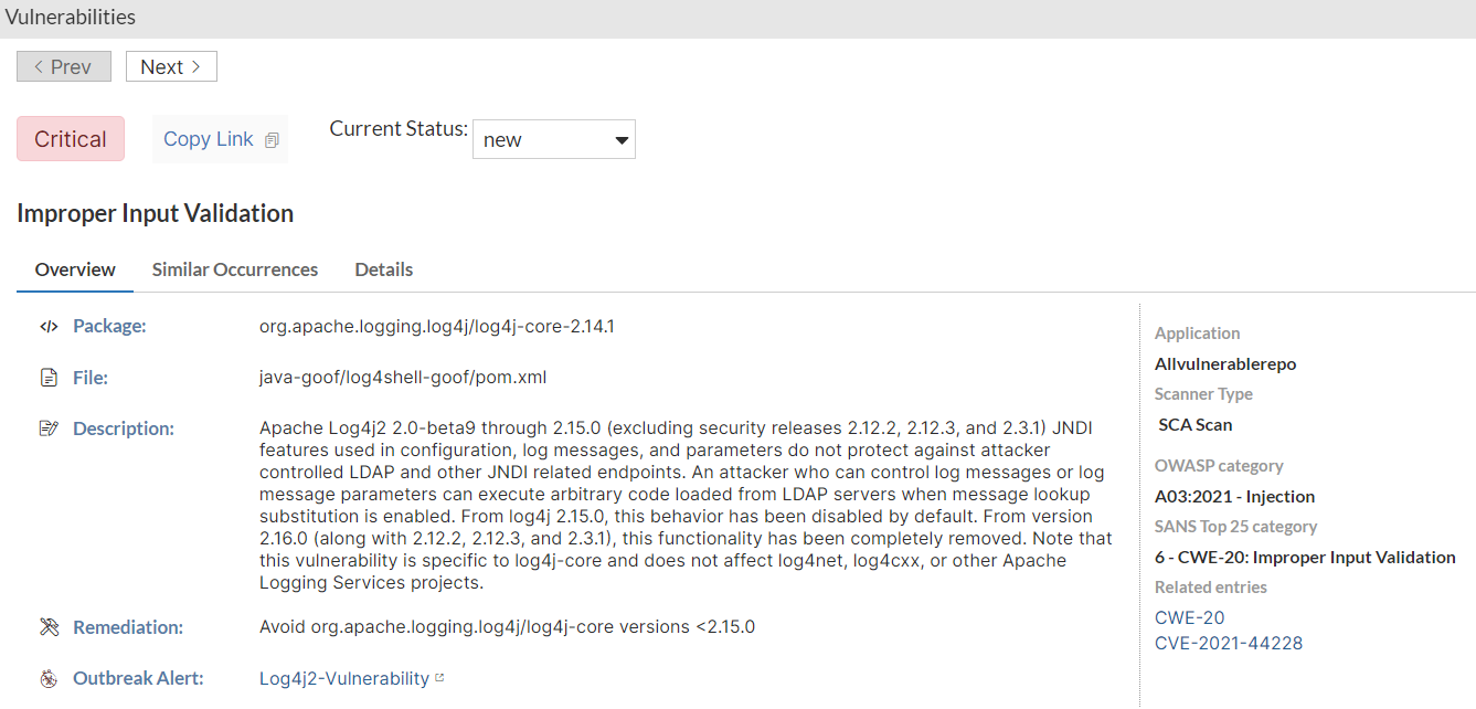 Viewing Vulnerability Details | FortiDevSec 25.1.0 | Fortinet Document Library