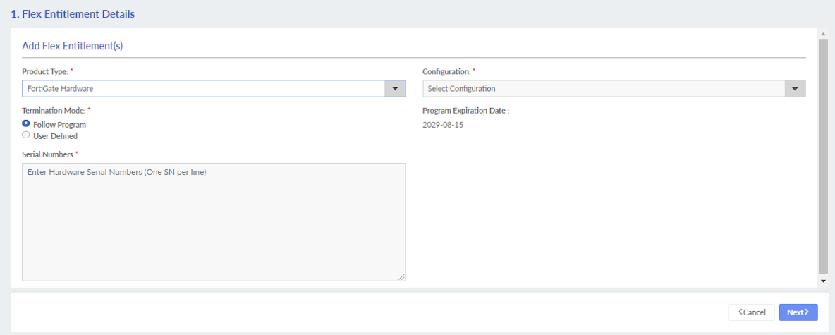 Creating hardware device entitlements | FortiFlex 25.3.1 | Fortinet ...