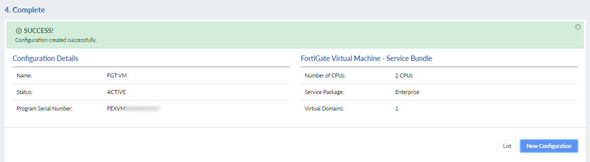 Creating a VM configuration | FortiFlex 25.3.1 | Fortinet Document Library
