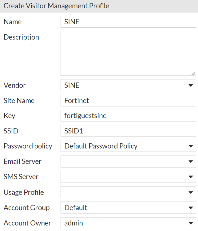 Sine Pro Support | FortiGuest 1.2.0 | Fortinet Document Library