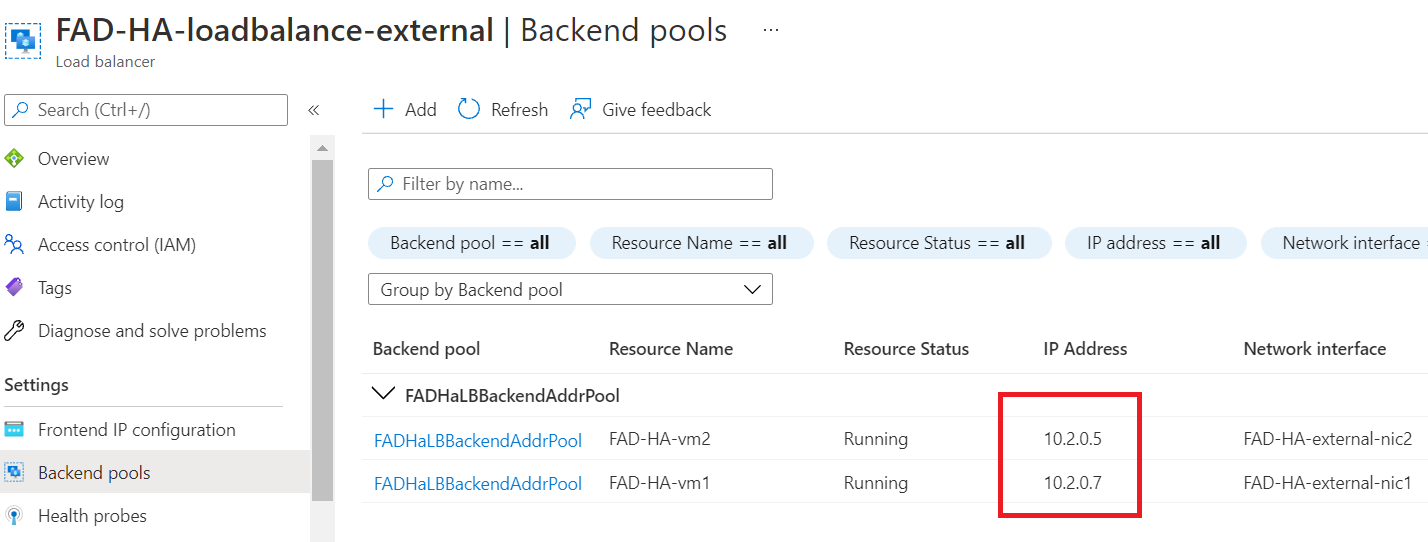 Example: FortiADC L7 Virtual Server with HA VRRP mode using Azure Load Balancer Topology ...